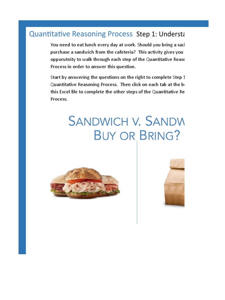 Math108x Document w02QuantitativeReasoningAssignment | PDF | Sandwich | Lunch