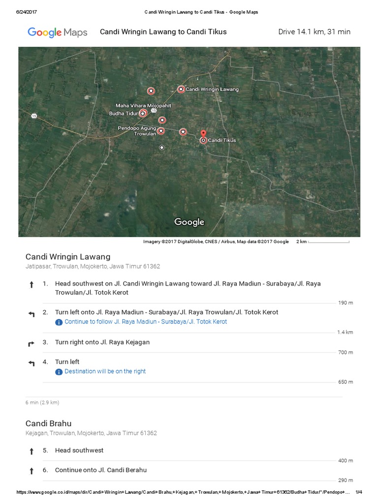 Candi Wringin Lawang To Candi Tikus - Google Maps Peta | PDF