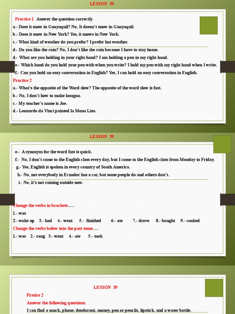 English 3a 39-40 Book Answers | PDF