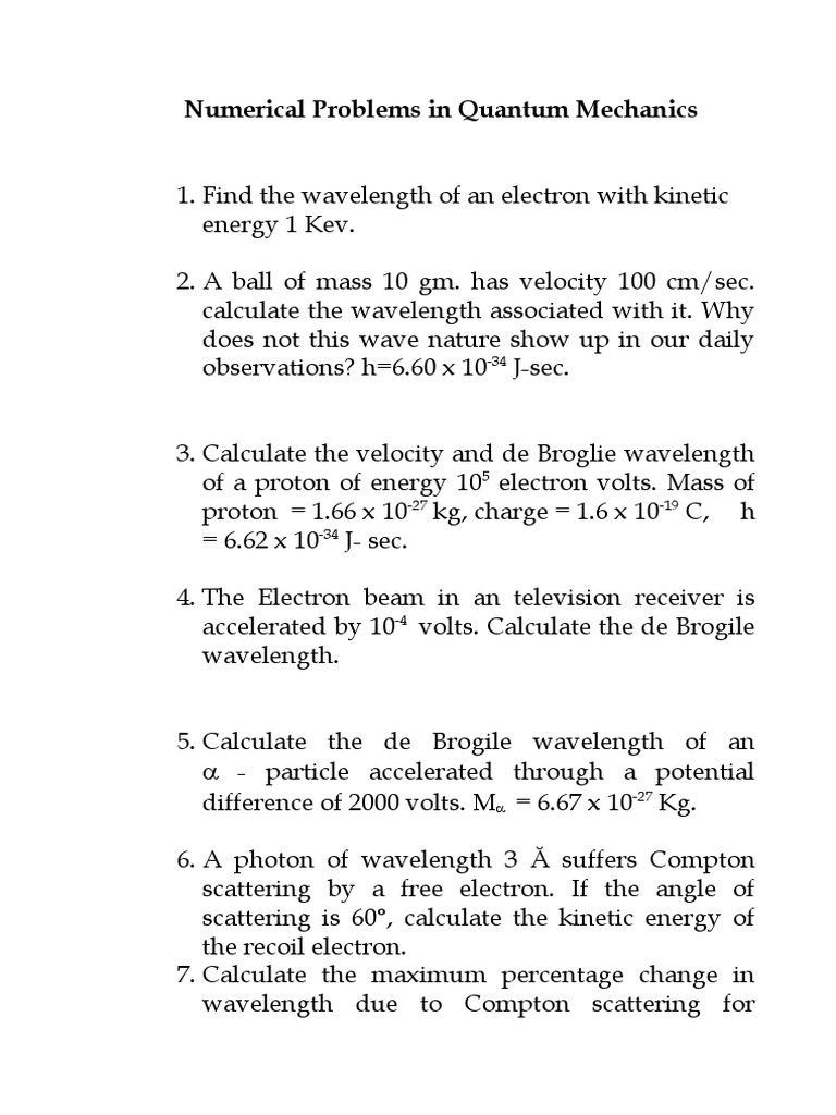 Numerical Problems Quantum Mechanics | PDF | Electron | Electronvolt