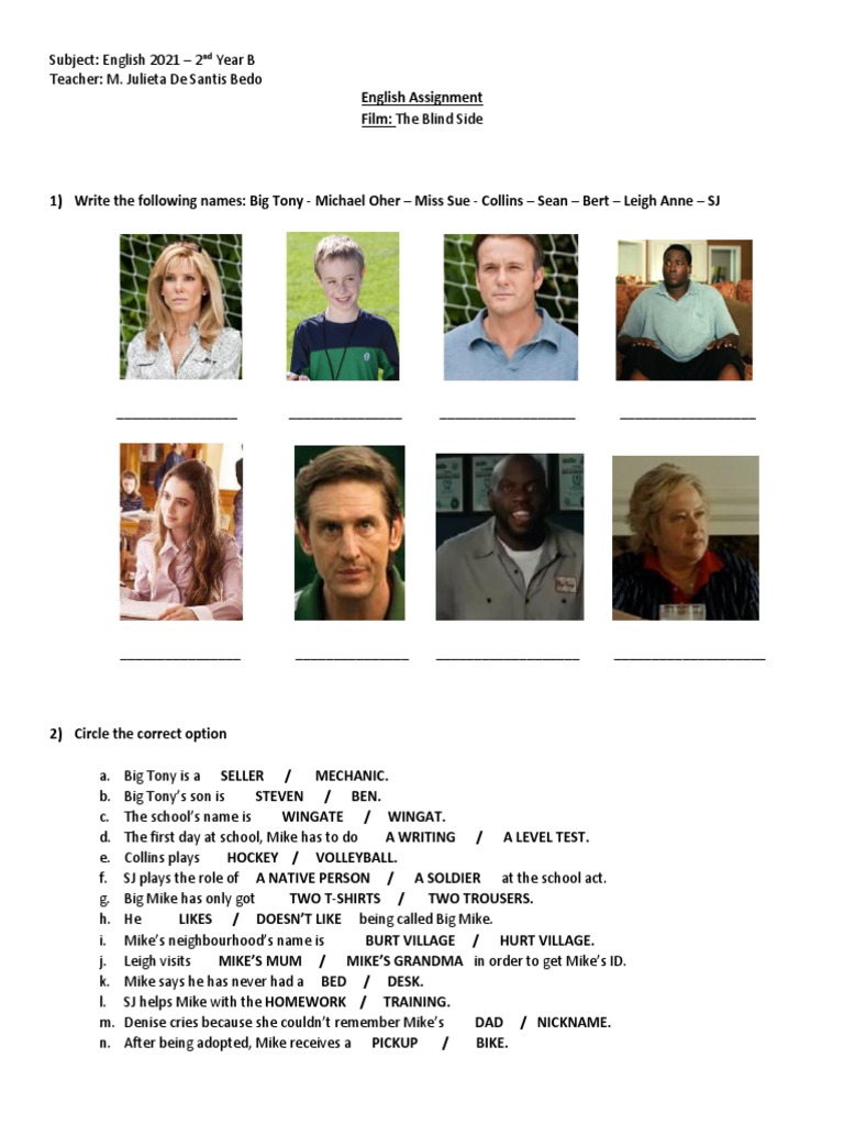 The Blind Side Worksheet | PDF