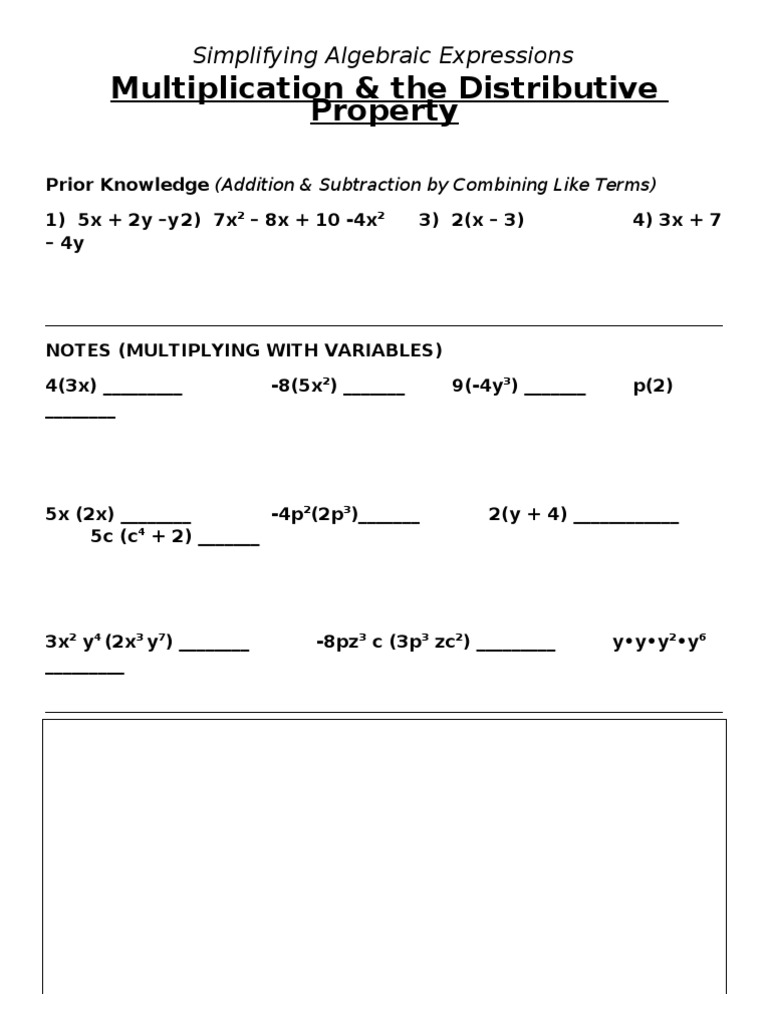 Simplifying Algebraic Expressions-Multiplication | PDF | Teaching ...
