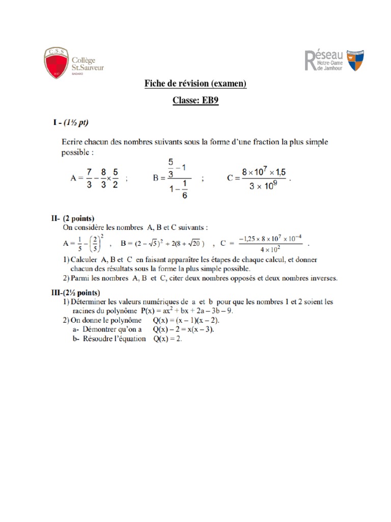 Fiche de Révision EB9 (Examen) | PDF