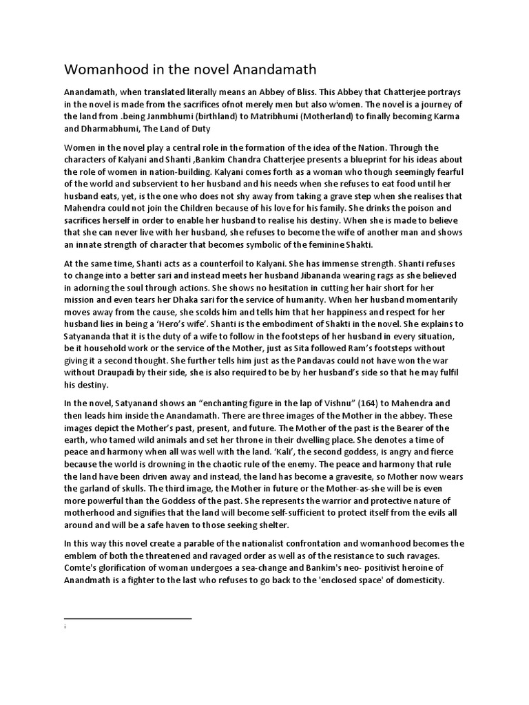 Womenhood in The Novel Anandamath. | PDF