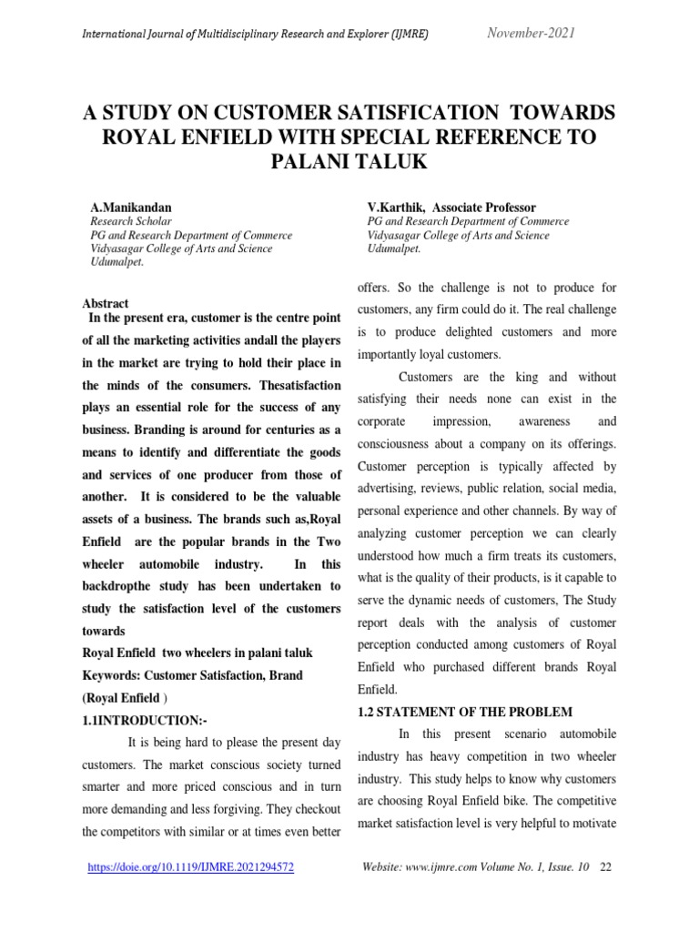 A Study On Customer Satisfication Toward PDF | PDF | Analysis Of ...