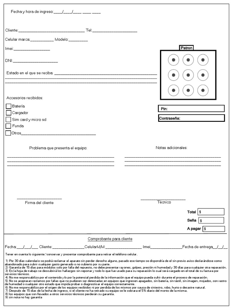 RECIBO REPARACION CELULAR | PDF
