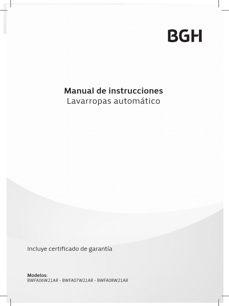 7kg Manual BGH PDF | PDF | Lavadora | Enchufes y tomas de corriente alterna