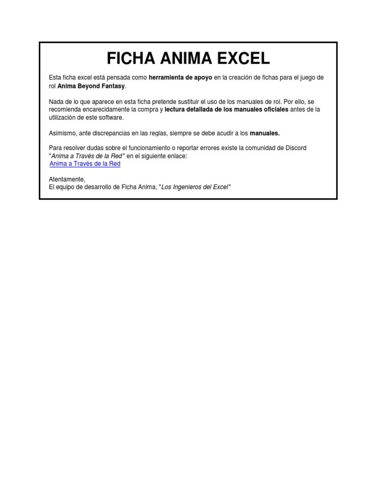 Ficha Excel para Anima Beyond Fantasy | PDF