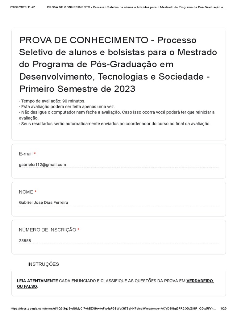 Prova de Conhecimento Mestrado 2023 | PDF | Science | Economia