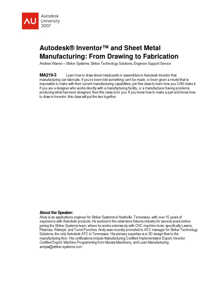 Autodesk® Inventor™ and Sheet Metal Manufacturing From Drawing To ...