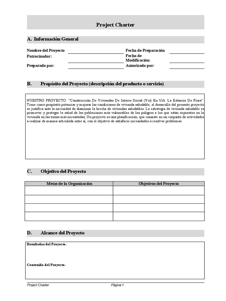 1.1.1.1 Project Charter (Formato) UCT - 2022 - JULIO | Descargar gratis PDF | Planificación
