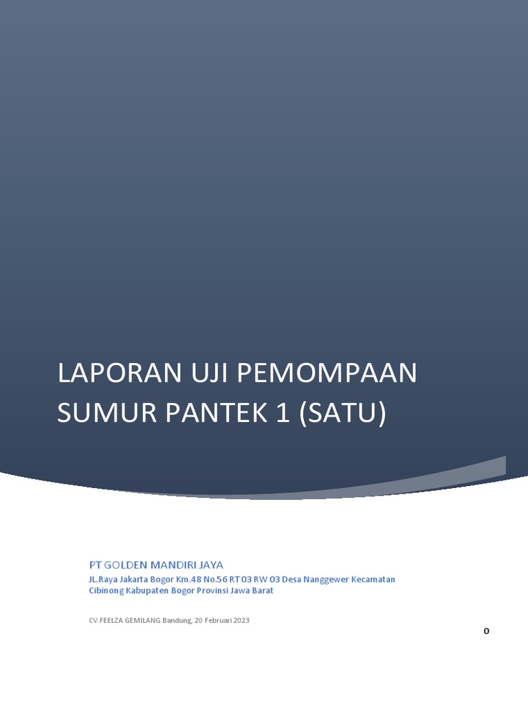 Laporan Uji Pemompaan Sumur Bor 1 PT Golden Mandiri | PDF
