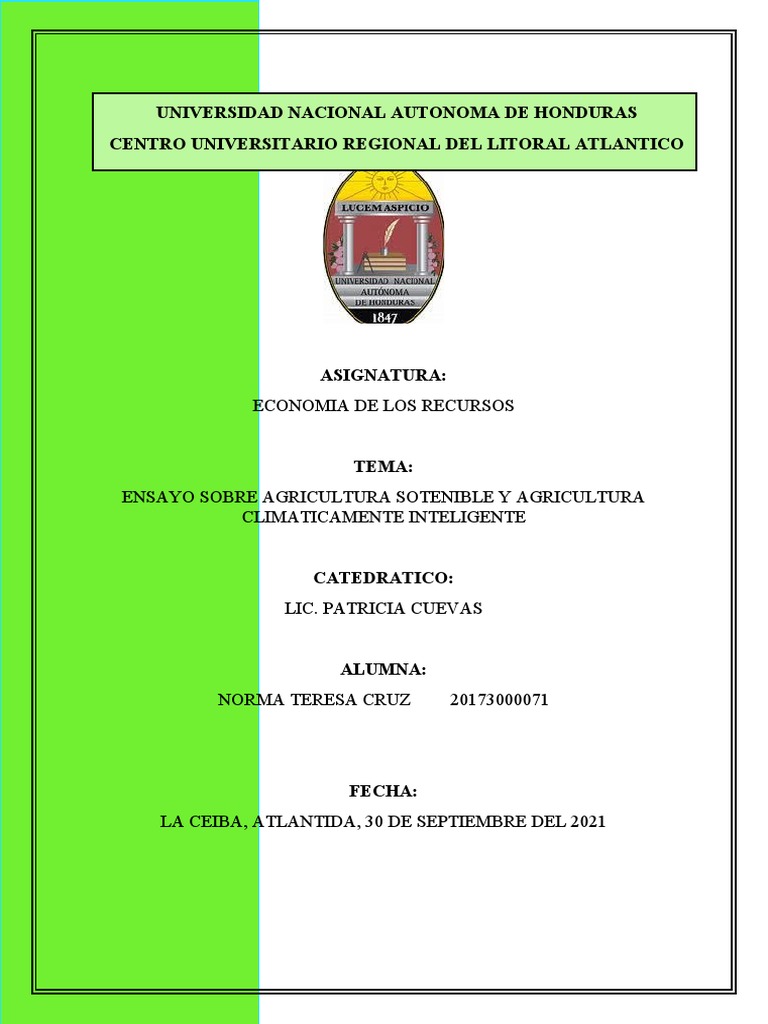 Ensayo Agric, Sostenible y Cl. Intelig. | PDF | Agricultura ...