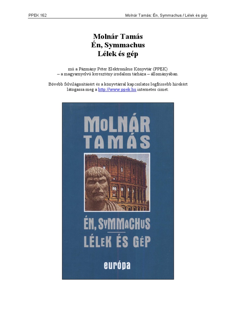 Molnar Tamas en Symmachus Lelek Es Gep 1 | PDF