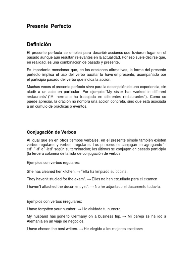 Guía del Presente Perfecto | PDF | Verbo | Relaciones sintácticas