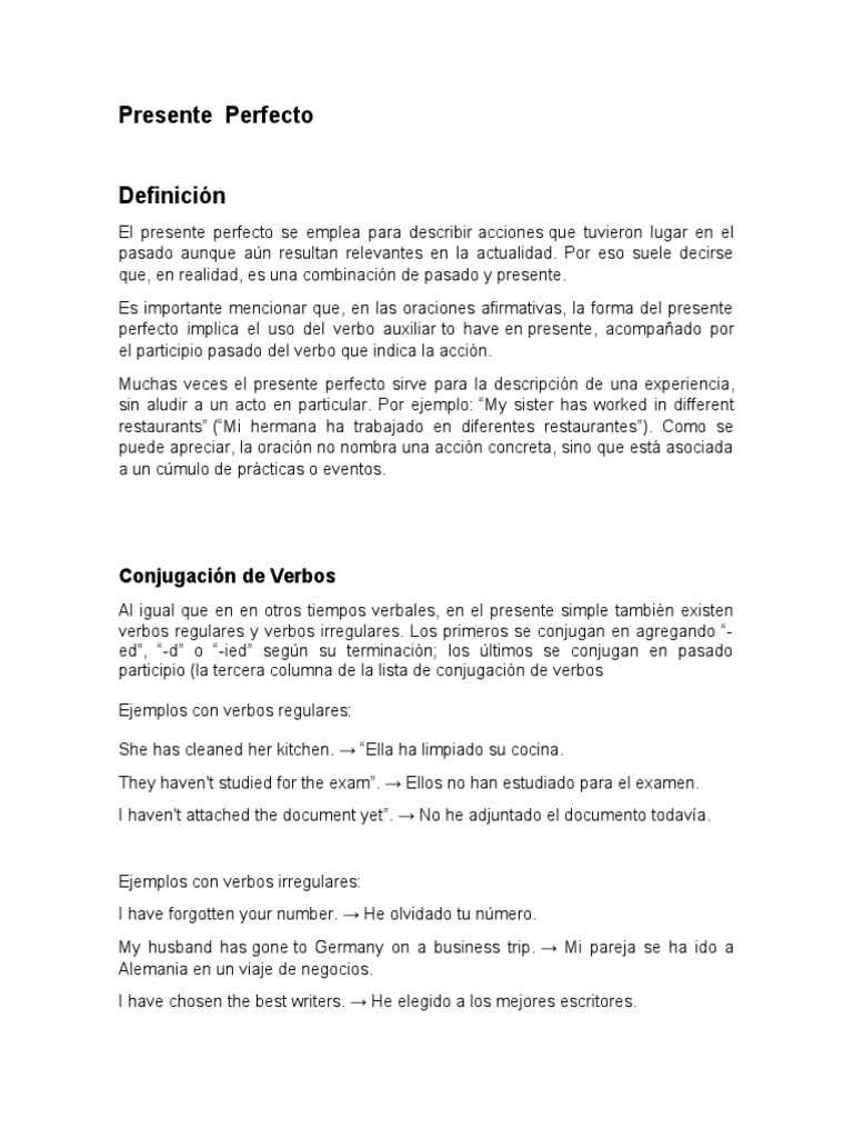Presente Perfecto | PDF | Verbo | Morfología