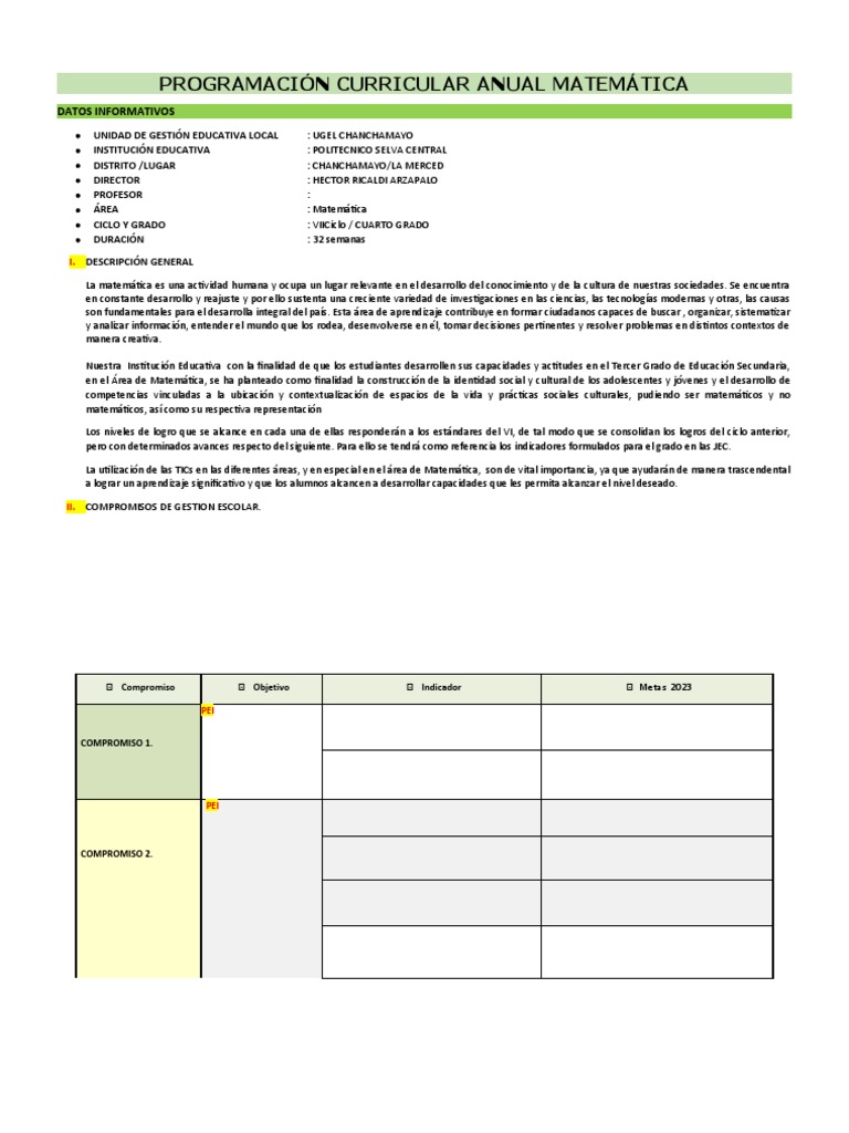 2023 Propuesta de Programación Anual para Matemática 2023 | PDF | Enseñando | Evaluación