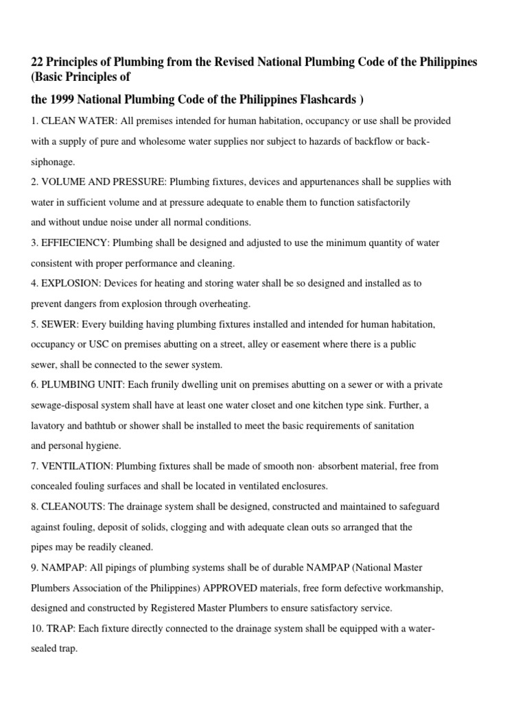 22 Principles Philippine Plumbing Code | PDF | Plumbing | Sewage Treatment