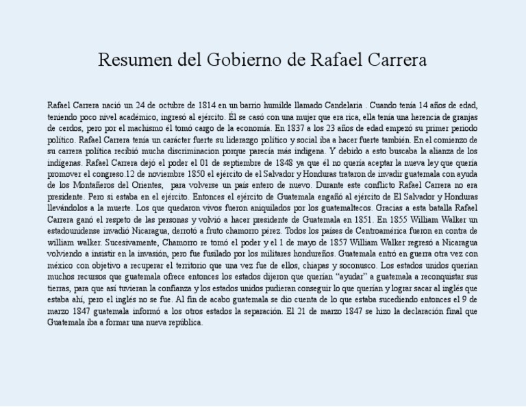 Resumen Del Gobierno de Rafael Carrera | PDF