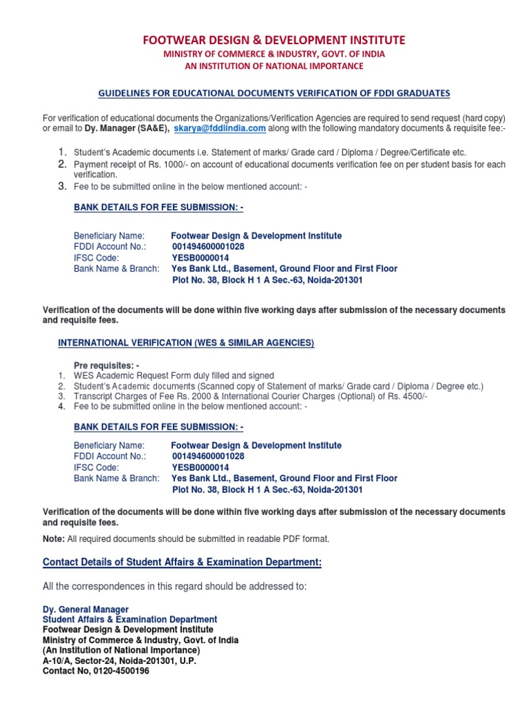 Guidelines For Educational Documents Verification | PDF | Fee