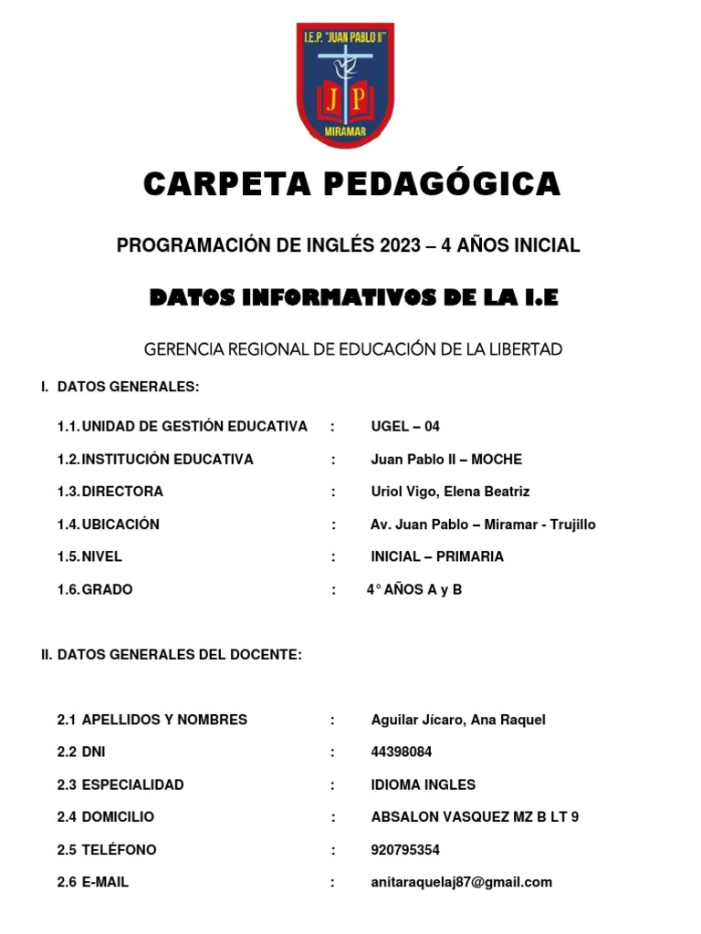 Programación de Inglés Inicial 2023 | PDF | Evaluación | Plan de estudios