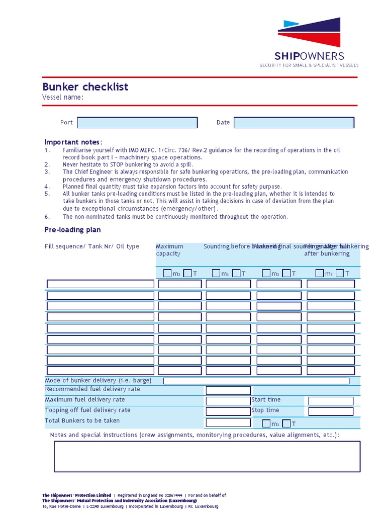 Bunker-Checklist 0618 | PDF | Fuel Oil | Pump