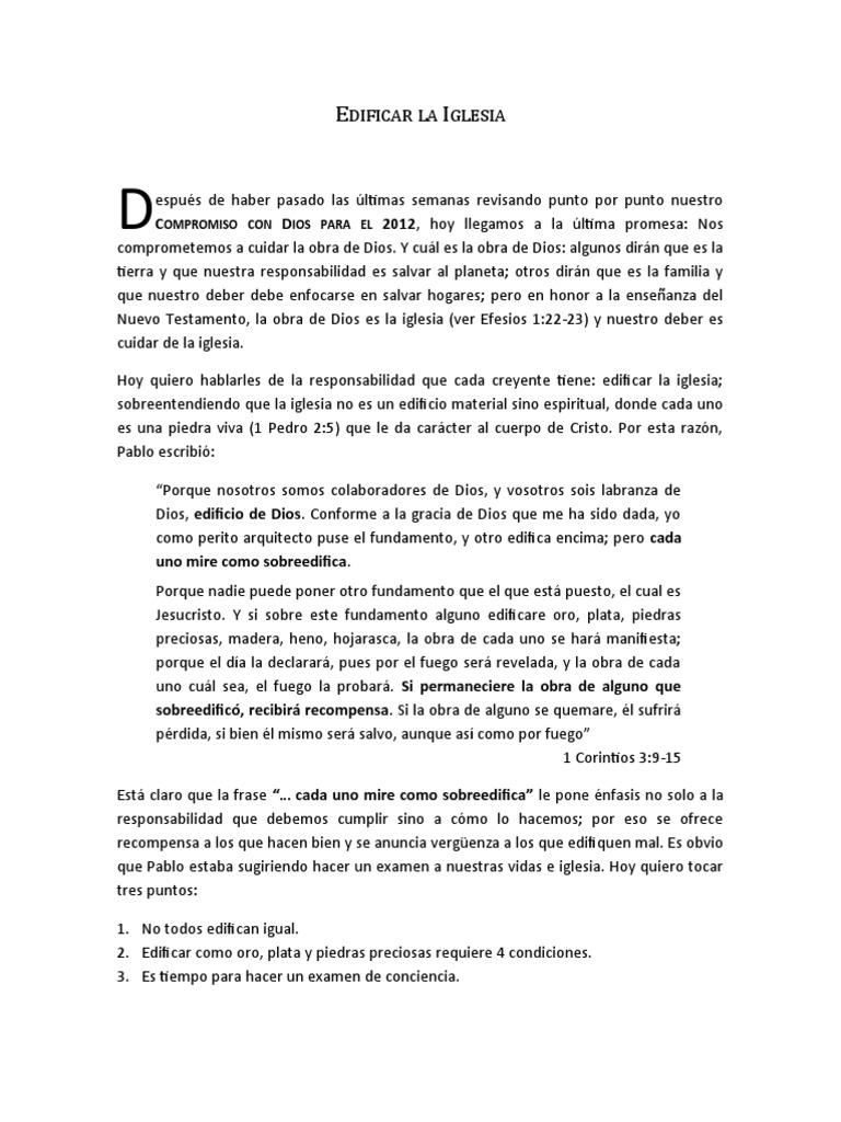 Edificar La Iglesia | PDF | Iglesia cristiana | Primera epístola a los corintios