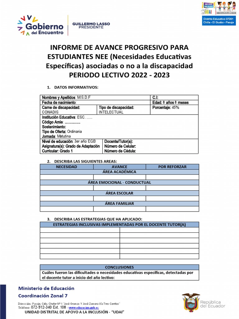 Udai - Modelo de Informe de Avance Progresivo Estudiantes Nee Udai 2022 ...