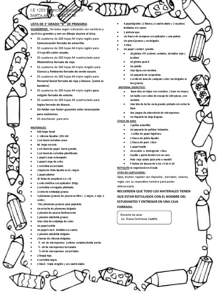 Lista de Primer Grado | PDF | Cuaderno