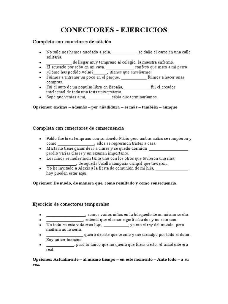 Para Completar - Conectores - Ejercicios | PDF