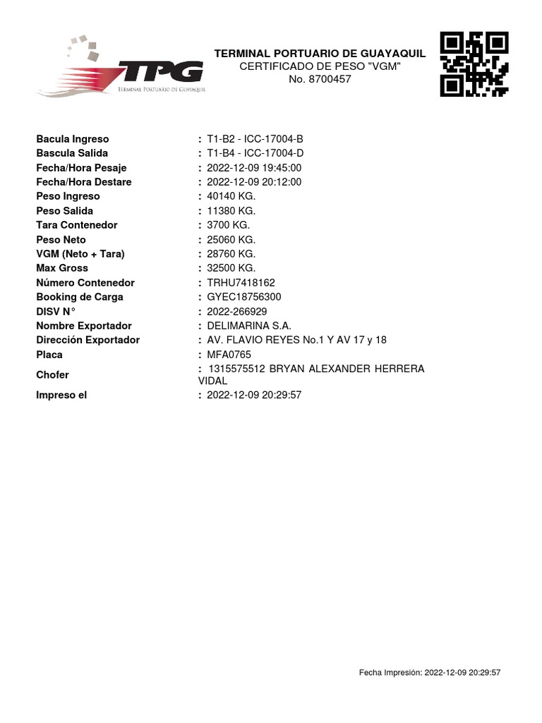 Trhu7418162 Peso VGM | PDF