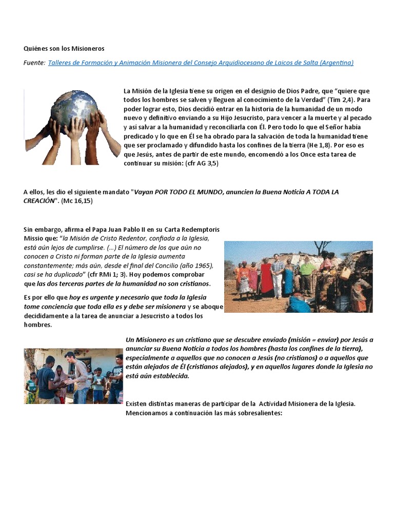 Quiénes Son Los Misioneros Pdf Misionero Iglesia Católica
