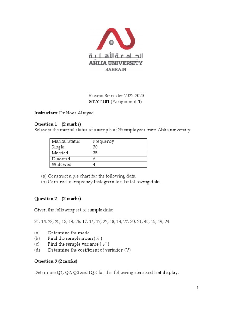 Assignment 1 | PDF | Probability And Statistics | Statistical Analysis