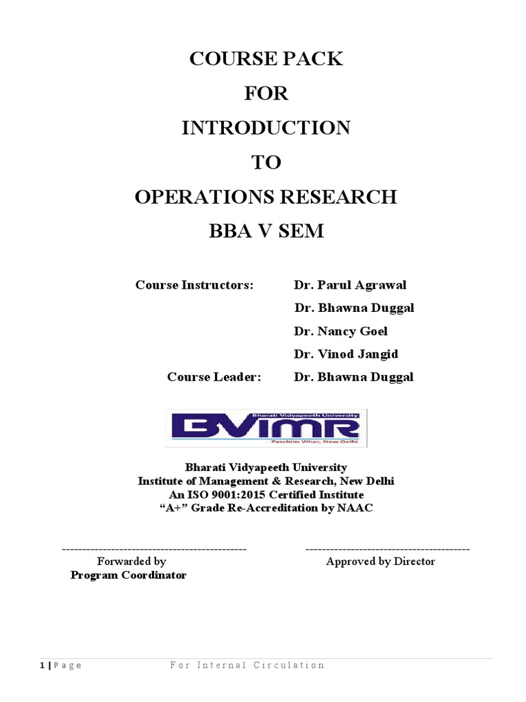 Course Pack OR-BBA 2022-23 | PDF | Mathematical Optimization | Linear Programming