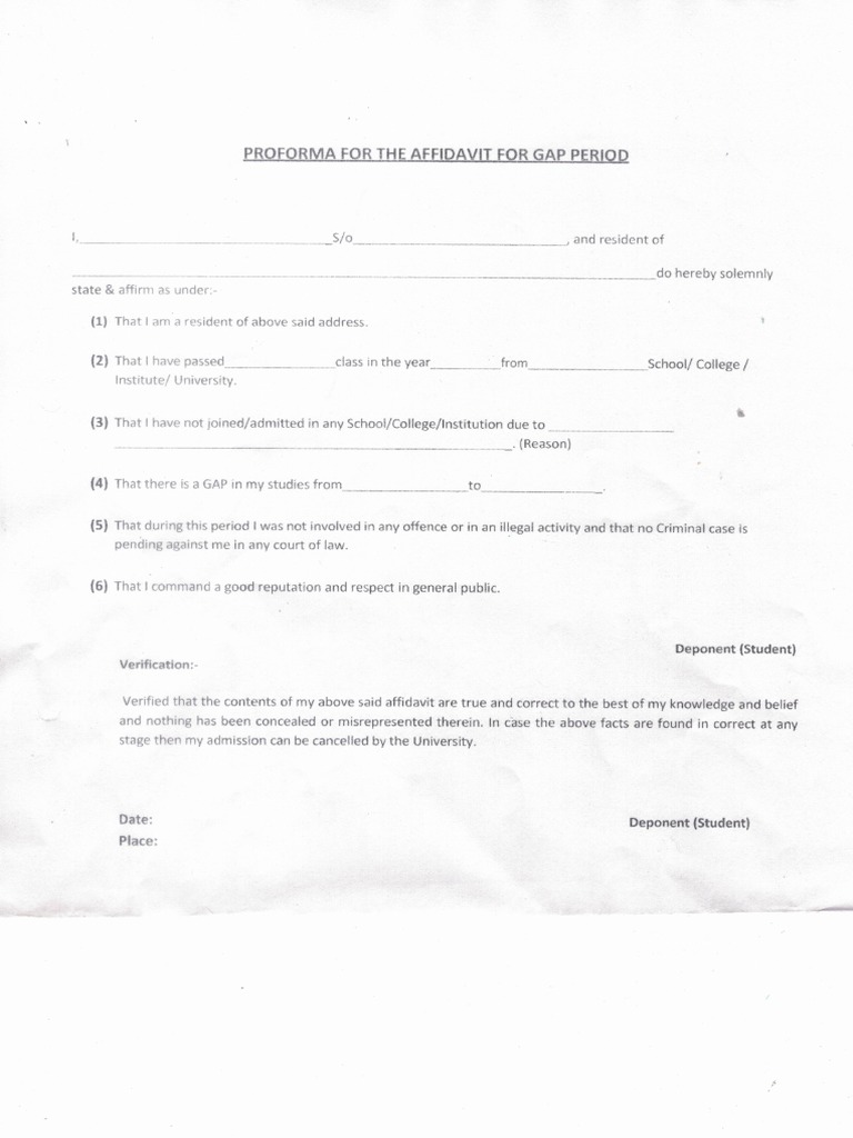 Performa For GAP Affidavit | PDF