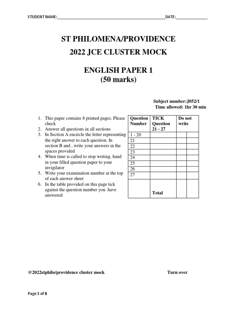 English Paper 1 | PDF | Adverb | Adjective