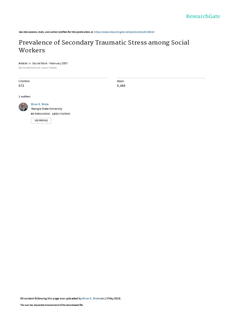 Prevalence of Secondary Traumatic Stress Among Social Workers | PDF ...