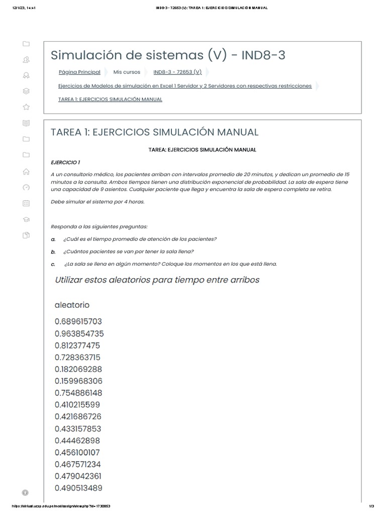 Ind8-3 - 72653 (V) - Tarea 1 - Ejercicios Simulación Manual | PDF