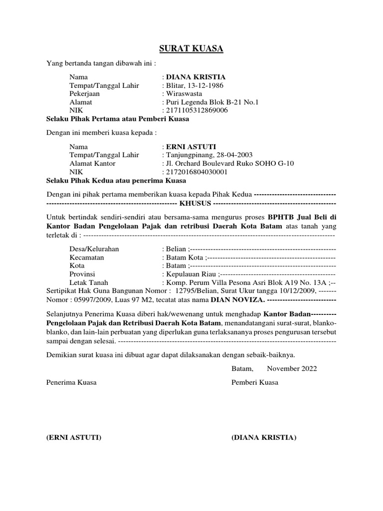 Surat Kuasa Validasi BPHTB | PDF