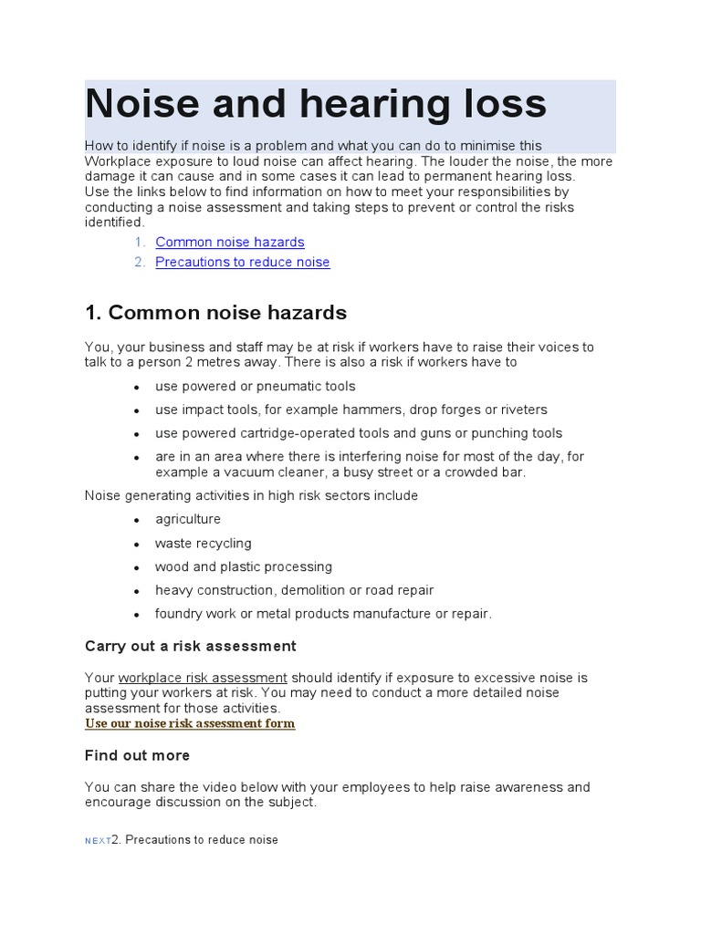 Managing Noise Hazards in Workplaces | PDF | Hearing Loss ...