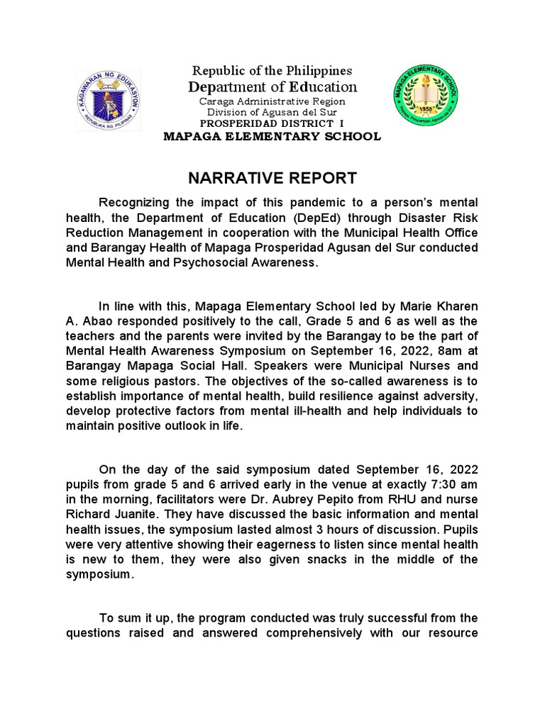 Mental Health NARRATIVE REPORT | PDF