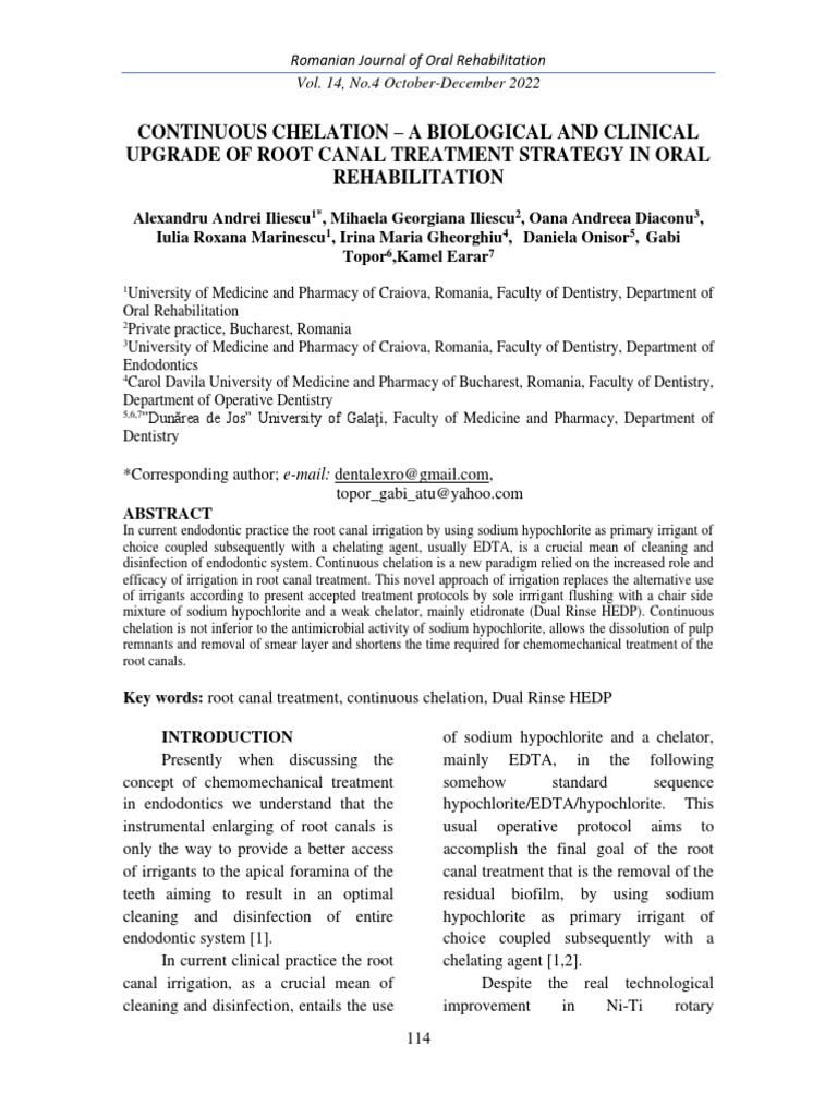 Continuous Chelation - A Biological and Clinical Upgrade of Root Canal Treatment Strategy in ...