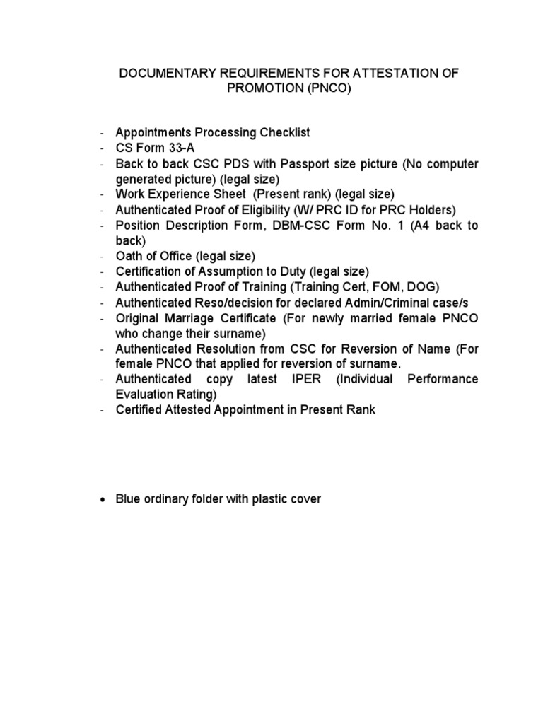 PNCO Promotion Attestation Checklist | PDF