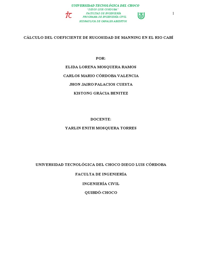 Coeficiente De Rugosidad En El Río Cabí Pdf Ingeniería Ciencias