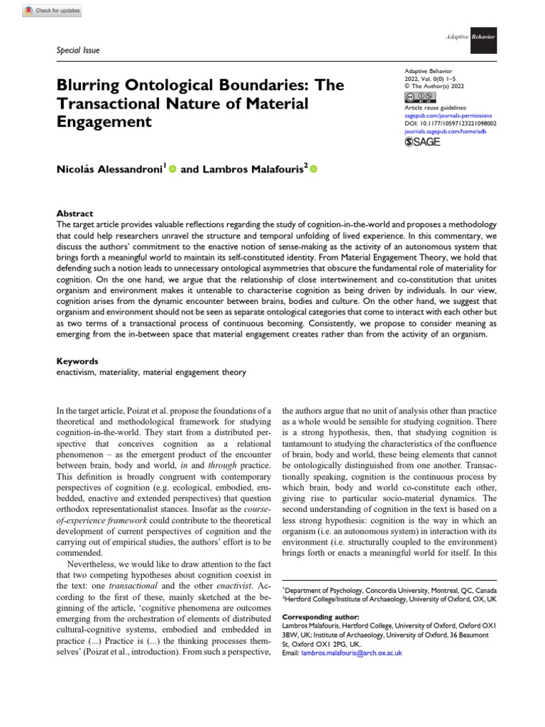 Malafouris y Alesandroni - Blurring Boundaries | PDF | Thought | Cognition