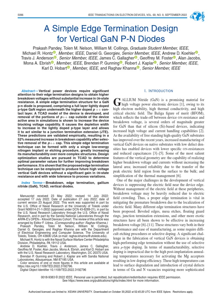 A Simple Edge Termination Design For Vertical GaN P-N Diodes PDF | PDF ...