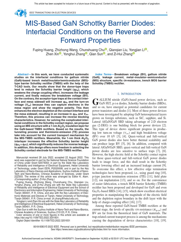 2022-TED-MIS-Based GaN Schottky Barrier Diodes Interfacial Conditions ... 2022-TED-MIS-Based GaN Schottky Barrier Diodes Interfacial Conditions ...