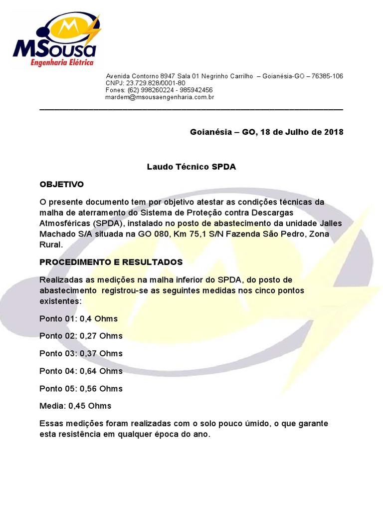 Laudo SPDA | PDF | Engenharia | Eletricidade