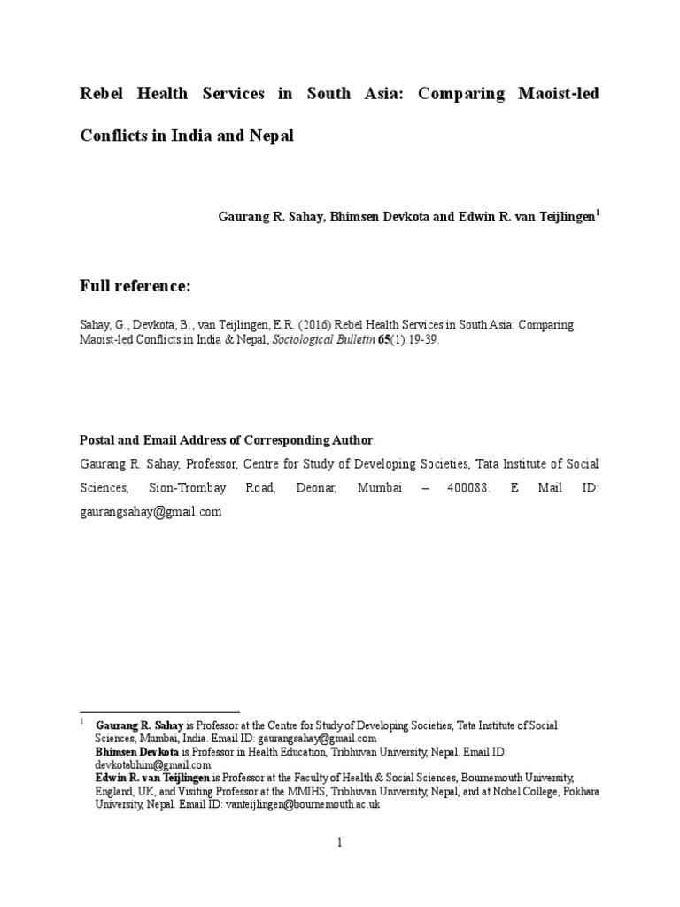 Rebel Health Services in India & Nepal | PDF | Nepal | Maoism