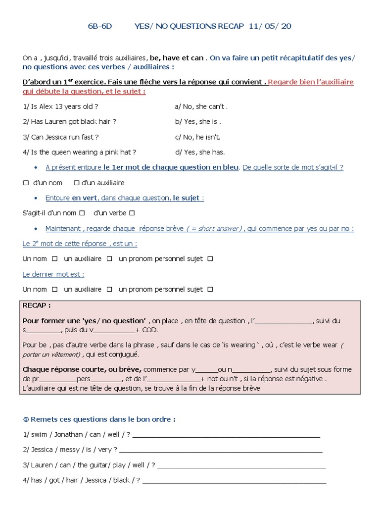 Yes No Questions Be Have Can | PDF | Sujet (Grammaire) | Verbe